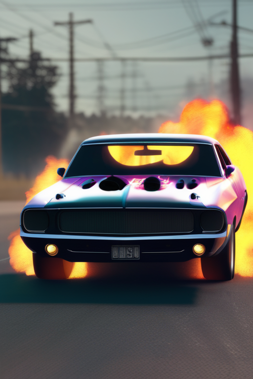 Demonic Muscle car driving by | image created by VisionCrafter | Tensor.Art