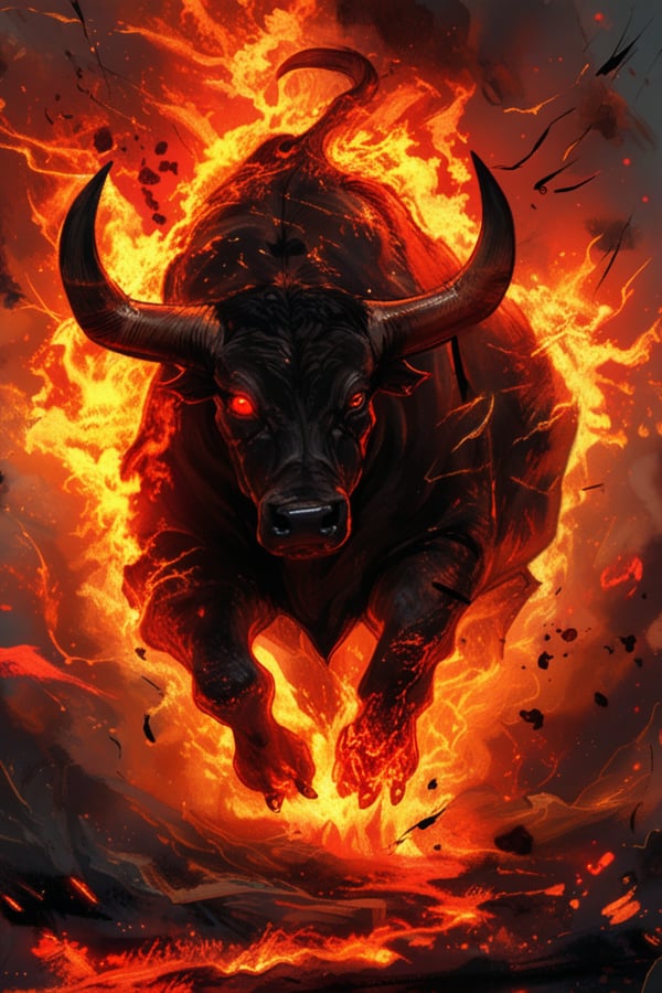 A black bull with fiery red ey | image created by TracQuoc | Tensor.Art