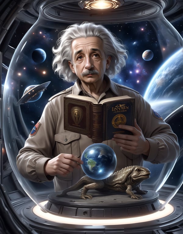 Albert Einstein, warrior, fear | image created by RAYSHARK1 | Tensor.Art