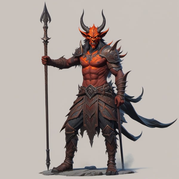Fire demon with spear | image created by Miminti | Tensor.Art