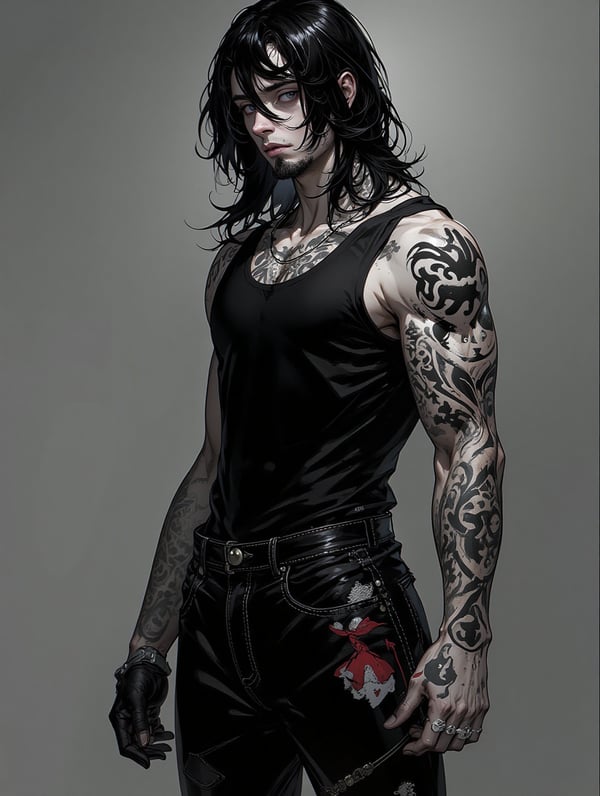 fullbody, handsome male goth w | image created by Eerie | Tensor.Art