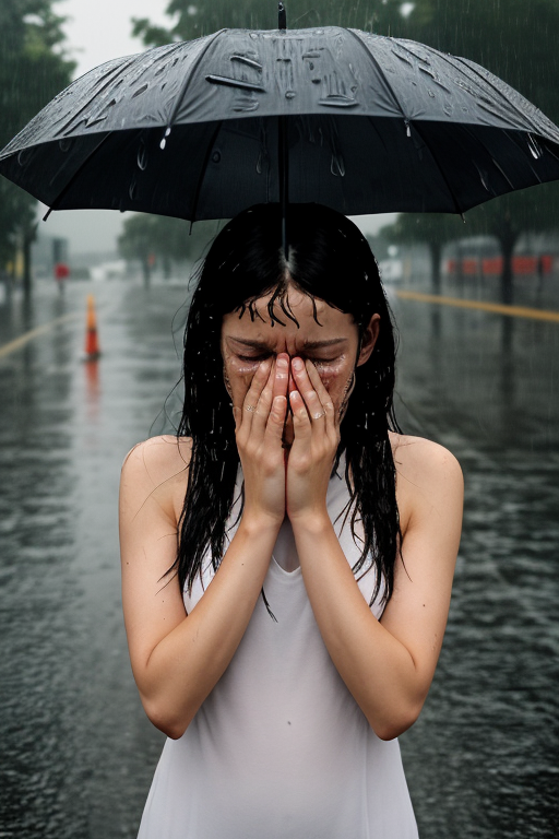crying on middle rain | image created by Adi a.s Yume | Tensor.Art