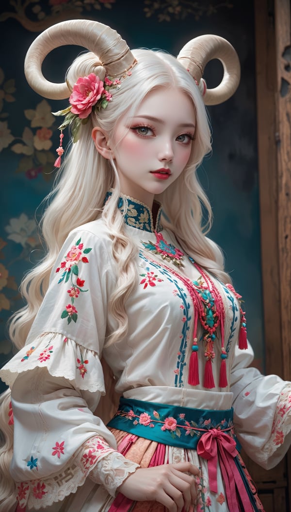 Albino Demon girl,(long Demon | image created by maehara | Tensor.Art