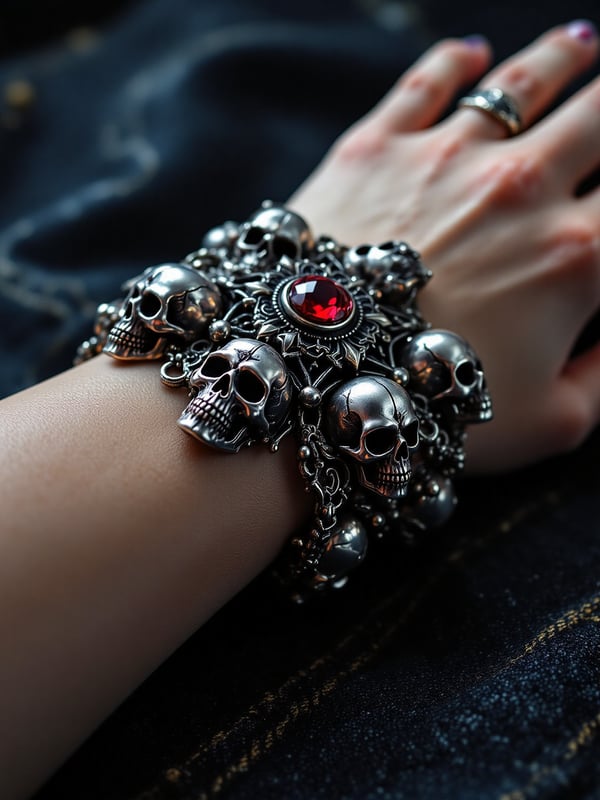 A detailed gothic silver brace | image created by maehara | Tensor.Art