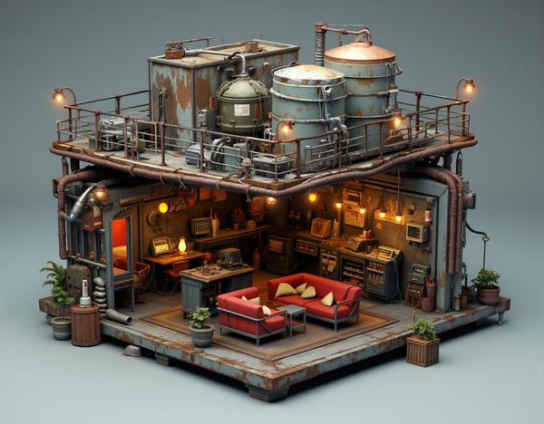 An isometric diorama of a post | image created by maehara | Tensor.Art