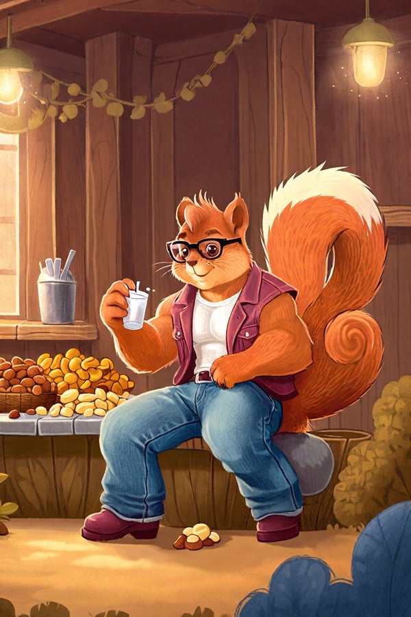 Create a squirrel eating nuts, | image created by Madmoon | Tensor.Art