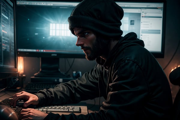 Hacker using pc for war, feel | image created by A.I. DIGITAL ARTS N.Y ...
