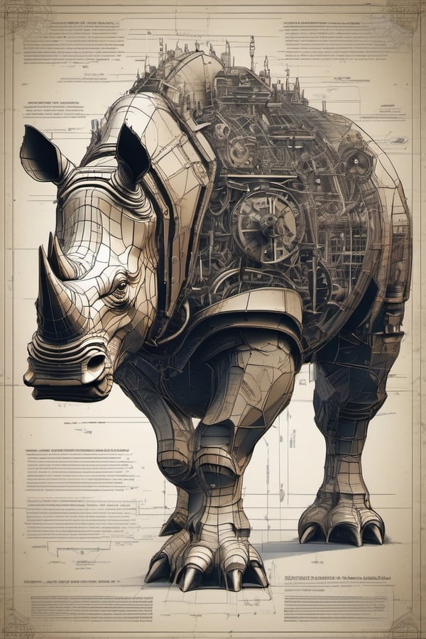 poster of a mechanical rhino | image created by Rambus | Tensor.Art