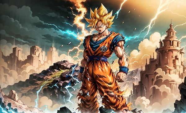 Super Saiyan Goku unleashes a | image created by Benny | Tensor.Art