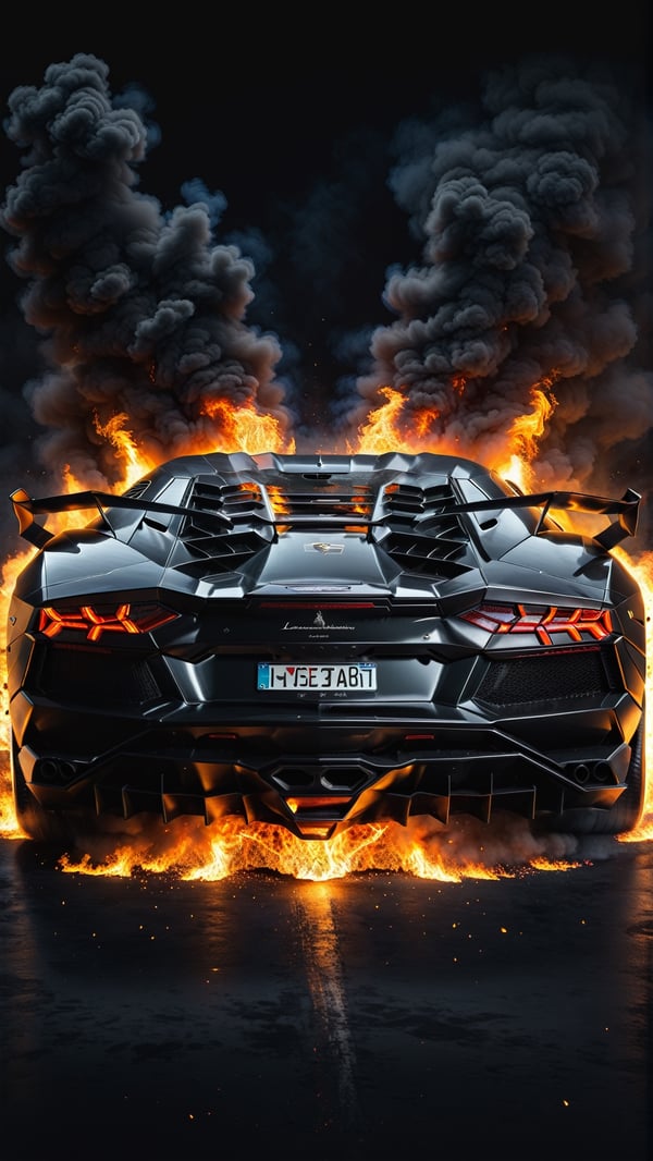 A burning black lamborghini av | image created by King2099 | Tensor.Art