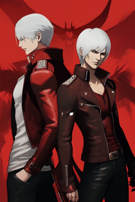 Devil may cry, fight, jacket | image created by Catcat.6464 | Tensor.Art