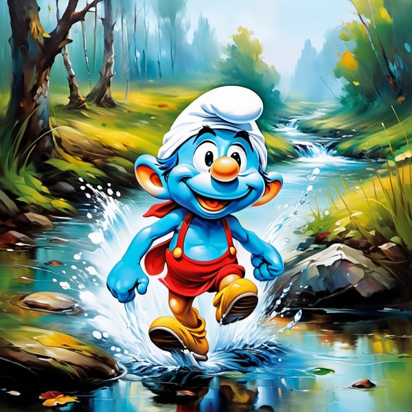 A sad and crying Smurf running | image created by Anna ai art | Tensor.Art