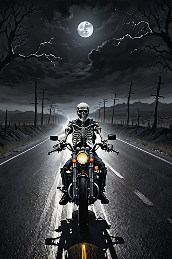 A lone skeleton astride a blac | image created by Chongas | Tensor.Art
