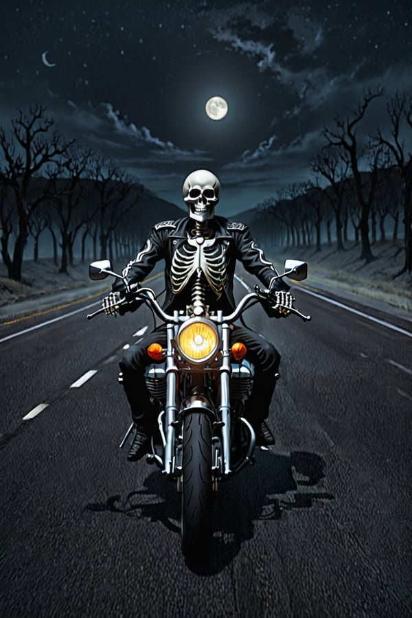 A lone skeleton astride a blac | image created by Chongas | Tensor.Art