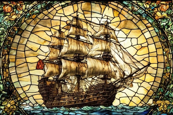 an 18th century galleon, glass | image created by CreatIA | Tensor.Art