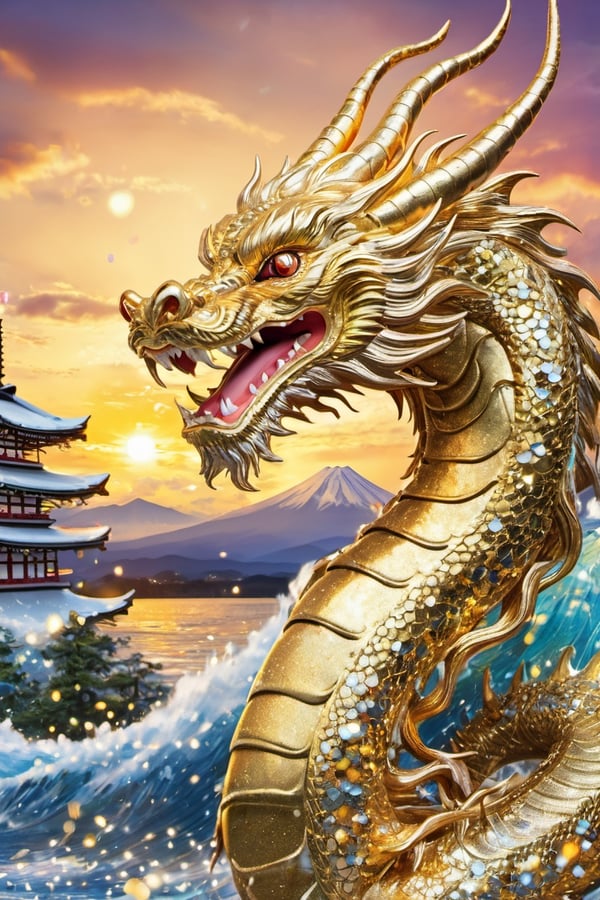 ((Gold and silver Japanese dra | image created by bun | Tensor.Art