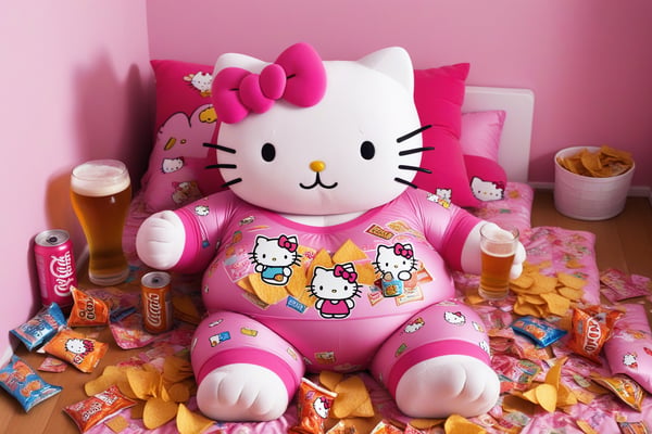 Photo of an obese Hello Kitty | image created by NobodyButMeow | Tensor.Art
