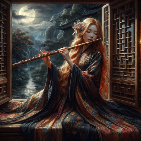 Red Moon Flute | image created by arc | Tensor.Art