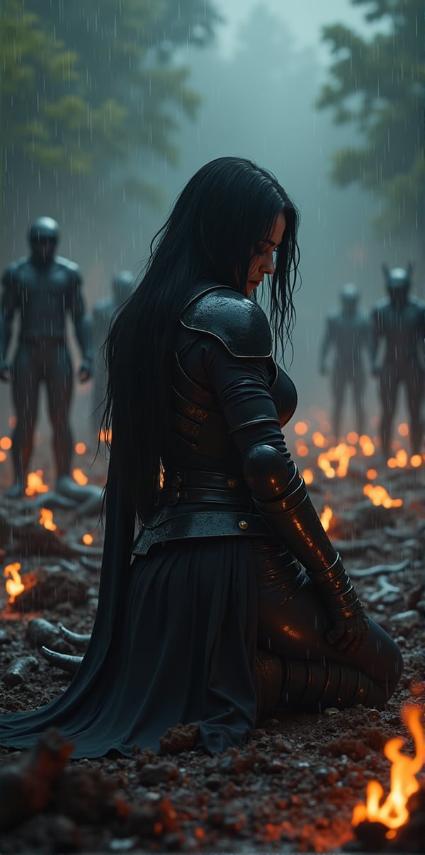 A warrior woman kneels.[8pics] | image created by BSilvia | Tensor.Art