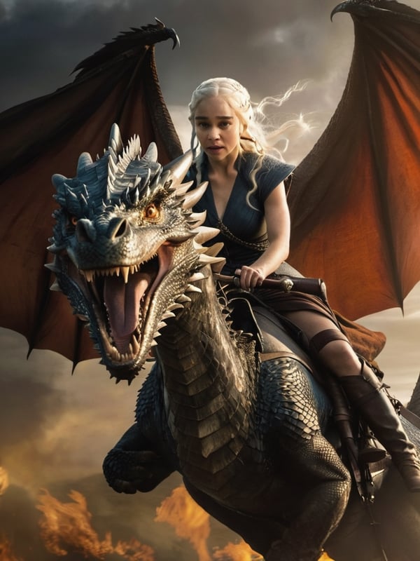 Daenerys flies on her dragon,G | image created by BSilvia | Tensor.Art