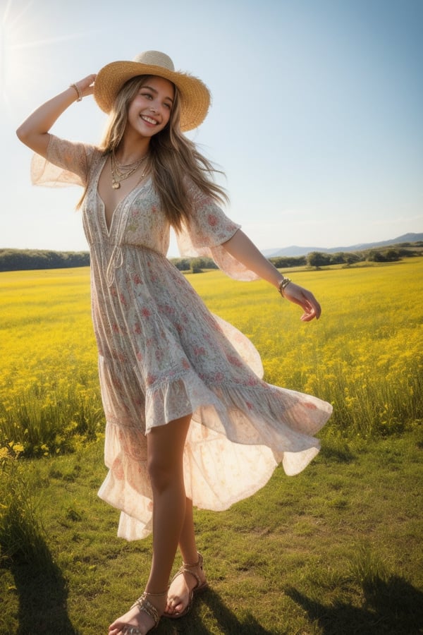 Boho Dress Scene Subject: A fr | image created by Suna | Tensor.Art