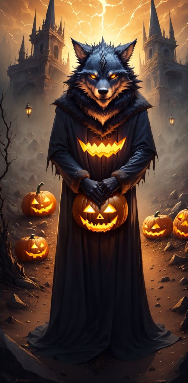 werewolf, with jack-o Lantern | image created by Mugen_3 | Tensor.Art