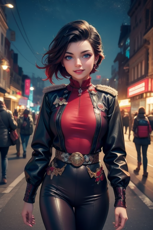 RWBY Ruby Rose in the city at | image created by Toyyg2 | Tensor.Art