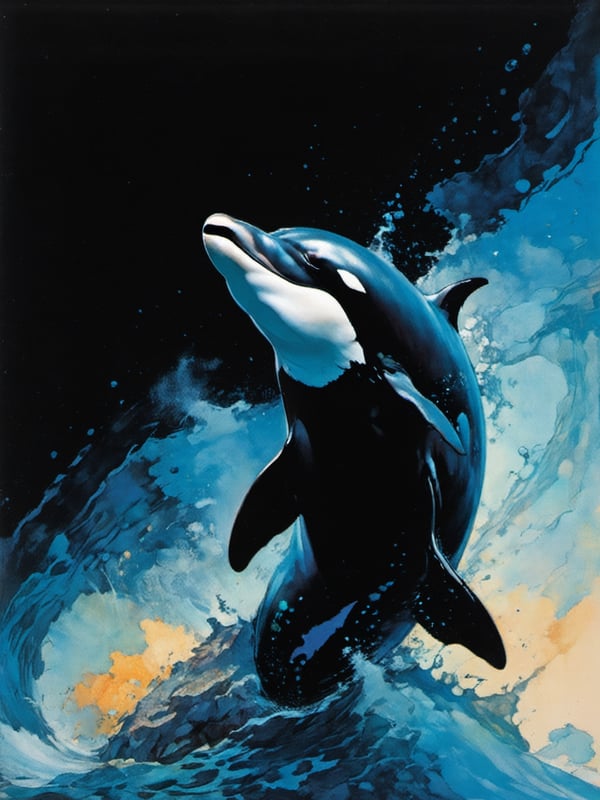clear blue water, one orca lea | image created by Tavitaniko | Tensor.Art