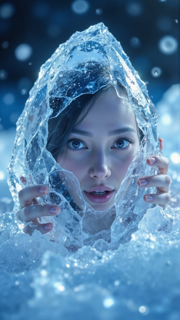 Close-up shot of a frozen, cry | image created by Candy Cane | Tensor.Art