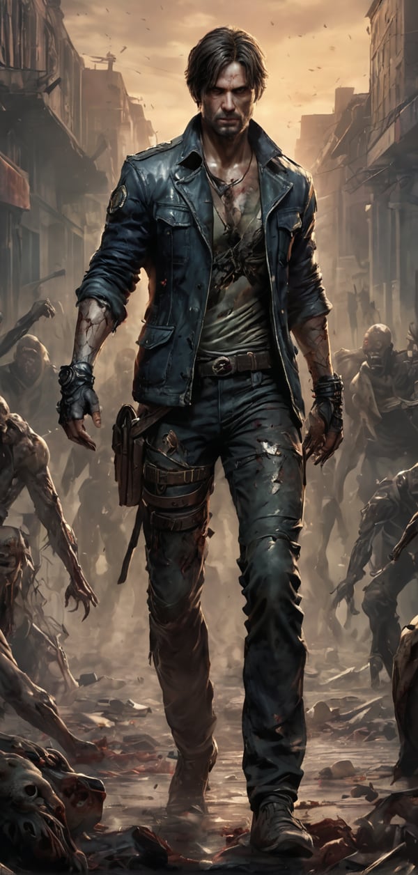 Leon fighting hordes of zombie | image created by viper_66789(akr ...