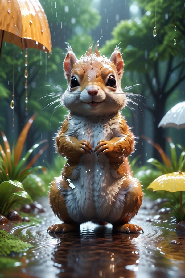 cute tiny wet squirrel in rain | image created by Kelly | Tensor.Art