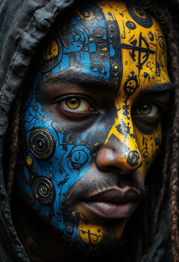 A close-up of a face adorned w | image created by L10n Heart | Tensor.Art