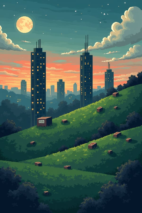 pixel art, a huge hilly field | image created by user ...