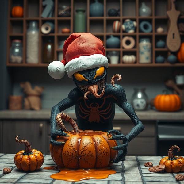 venom, wearing santa hat, cokk | image created by Thỏ 🐰 | Tensor.Art