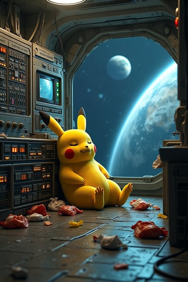 Pikachu, relaxing in a space s | image created by user_Pejotl2607 ...