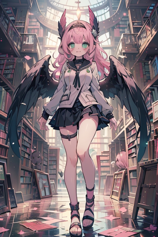 bird wings, pink hair, long ha | image created by Endelot | Tensor.Art