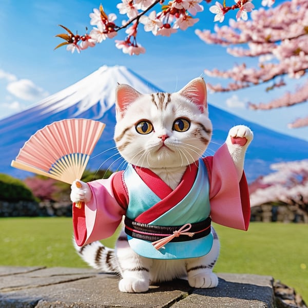 Japanese cats and Mount Fuji | image created by Roger | Tensor.Art