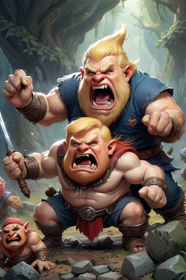 Dwarf fighting with trolls | image created by Solar system | Tensor.Art