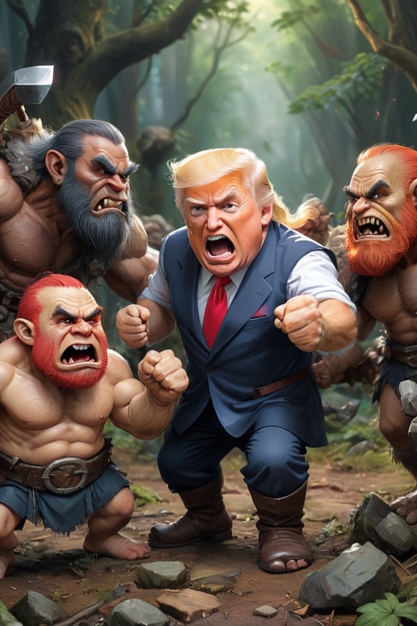 Dwarf fighting with trolls | image created by Solar system | Tensor.Art