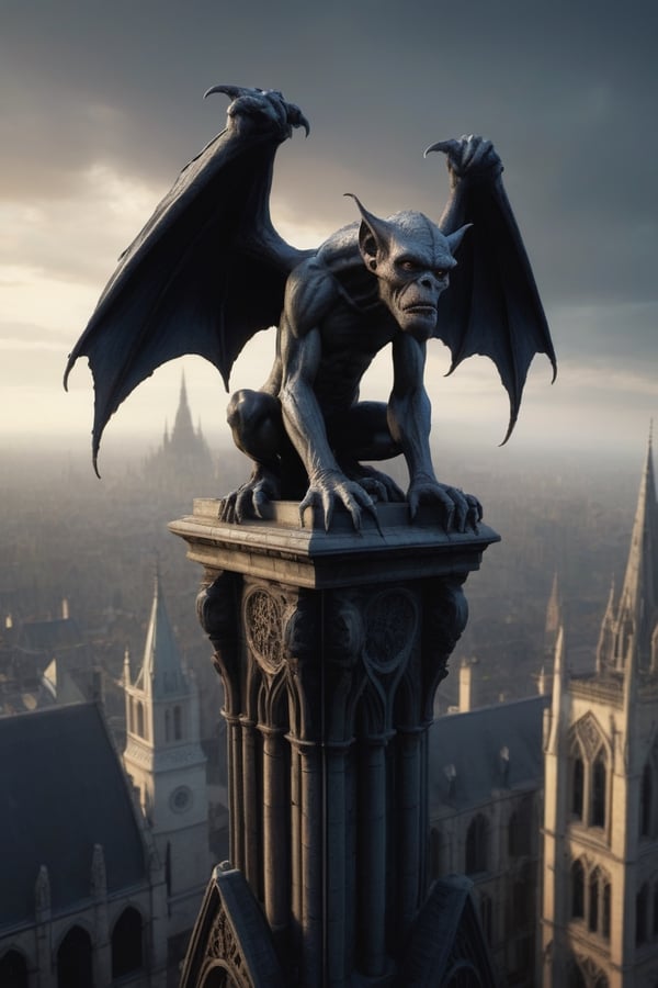 An Evil Gargoyle Perched atop | image created by fantomas | Tensor.Art
