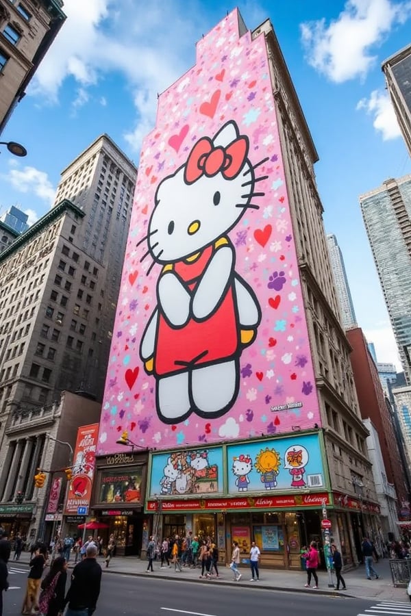 A vibrant mural of Hello Kitty | image created by JSP | Tensor.Art