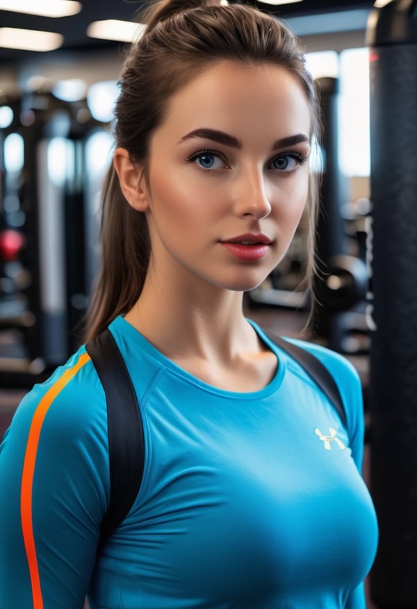 Fitness model at the gym in un | image created by SirBrianXXII | Tensor.Art