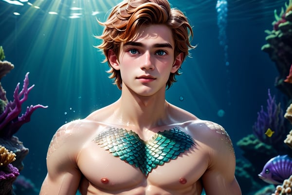 A 16-year-old mermaid boy, upp | image created by Mnsd101tw | Tensor.Art