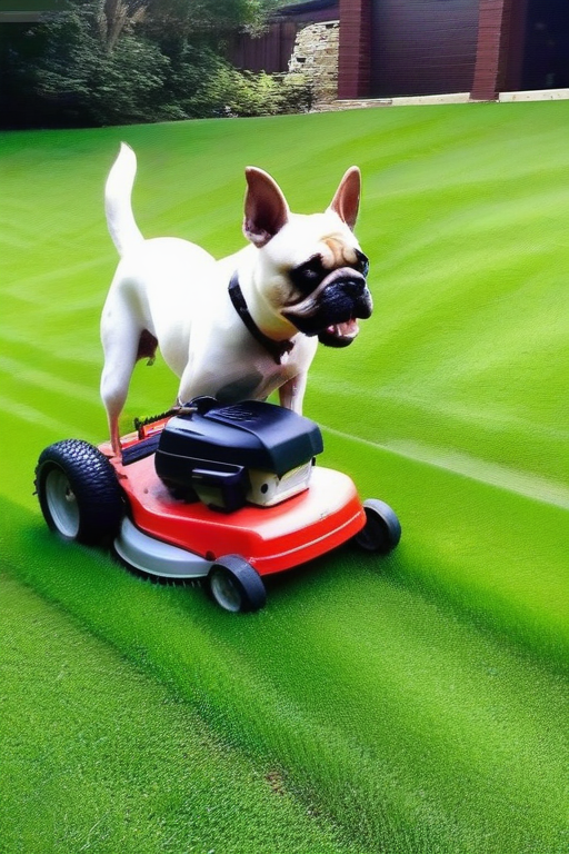 dog mowing the lawn | image created by technosloth | Tensor.Art