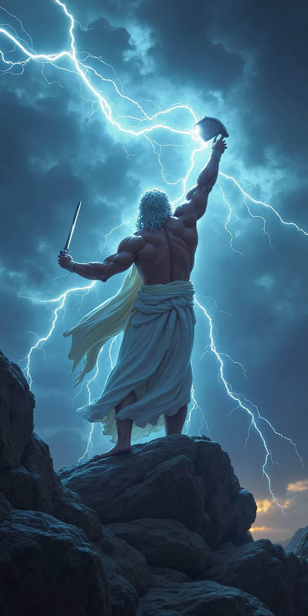 Zeus hurling lightning bolts f | image created by johnychimpo | Tensor.Art