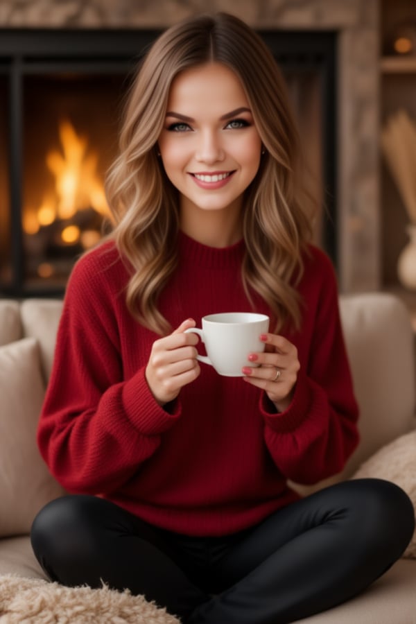 Beautiful young woman, red swe | image created by Maxus | Tensor.Art