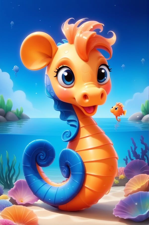 kids cartoon seahorse with a t | image created by user ...