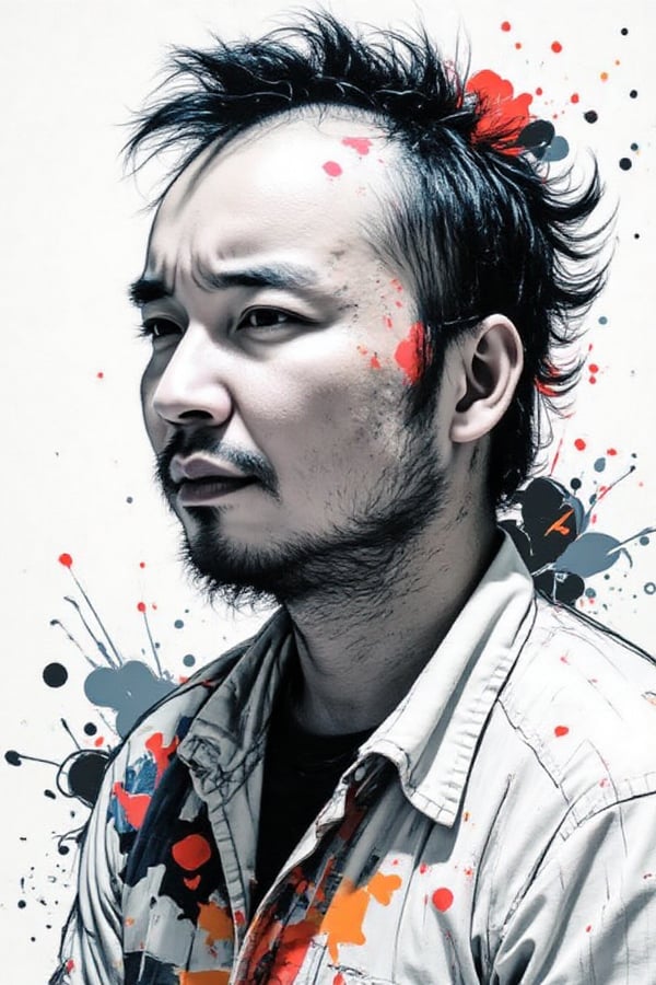 1 male, portrait, Ink art styl | image created by user ...