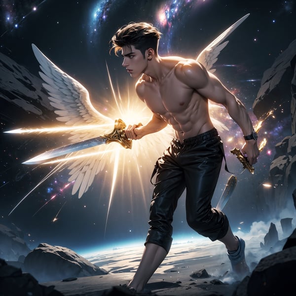 Male angels fighting in the ga | image created by Golf | Tensor.Art