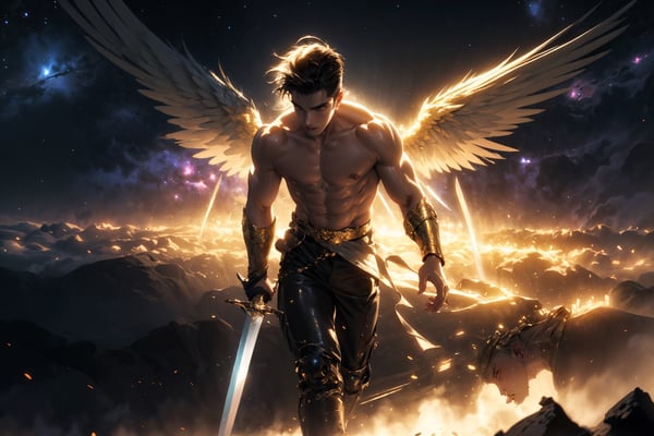 Male angels fighting in the ga | image created by Golf | Tensor.Art